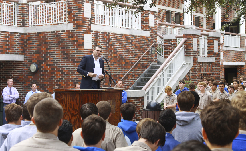 John Hazard '83 Kicks Off Annual Thanksgiving Drive at Morning Assembly ...